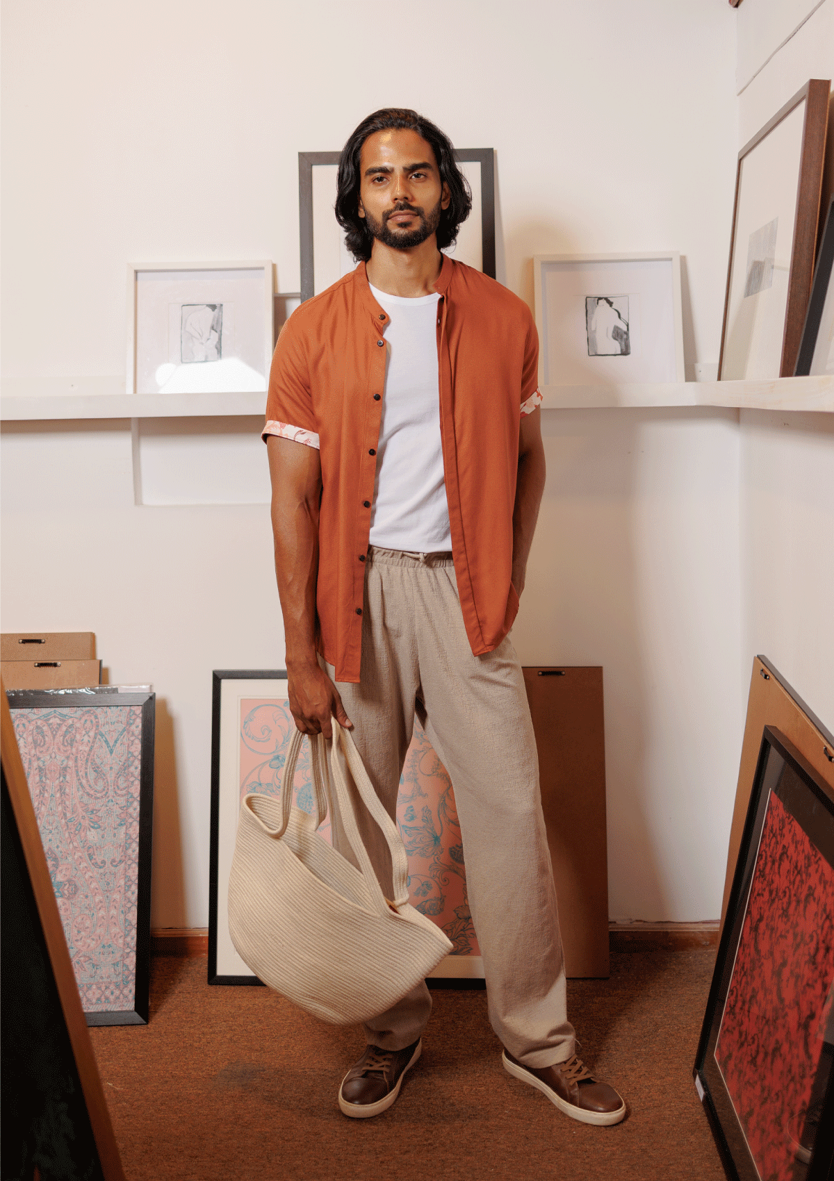 Burnt Orange Contrast cuff shirt – Tharshana - Online Design Store