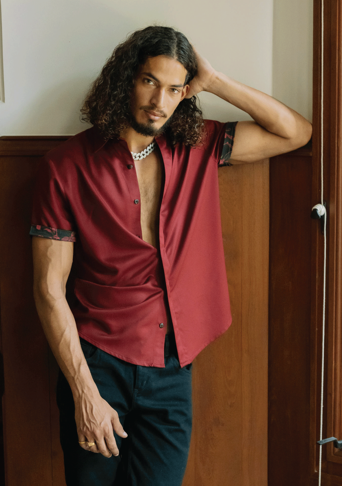 Burgundy Contrast cuff shirt – Tharshana - Online Design Store